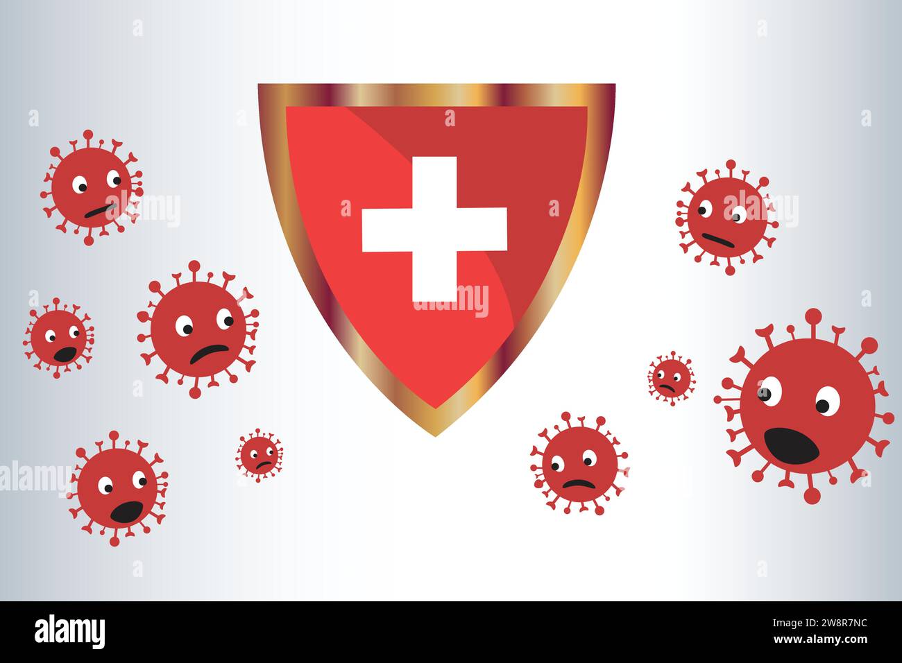 Shield, Red cross, and viruses, Protection against disease. vector ...