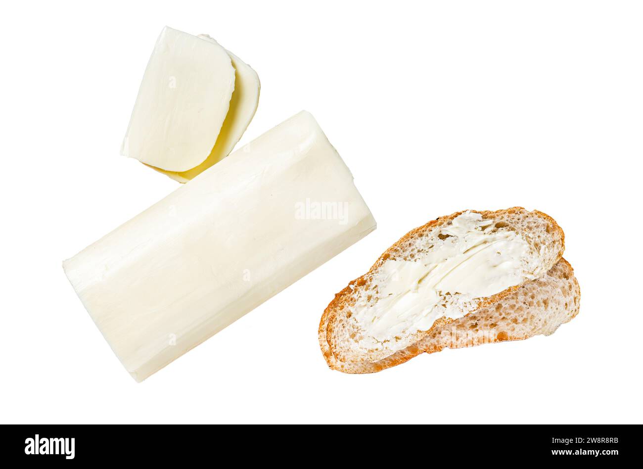 Butter spread and foodstuff toasts Isolated on white background, top ...