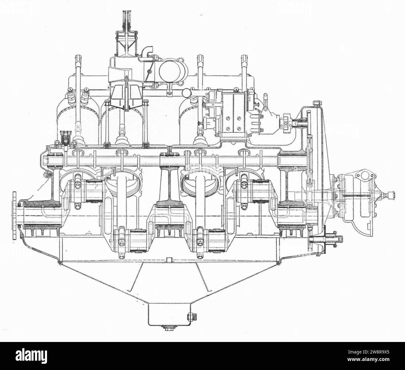 Wolseley 120 hp V8 aero engine, side section (Rankin Kennedy, Modern ...