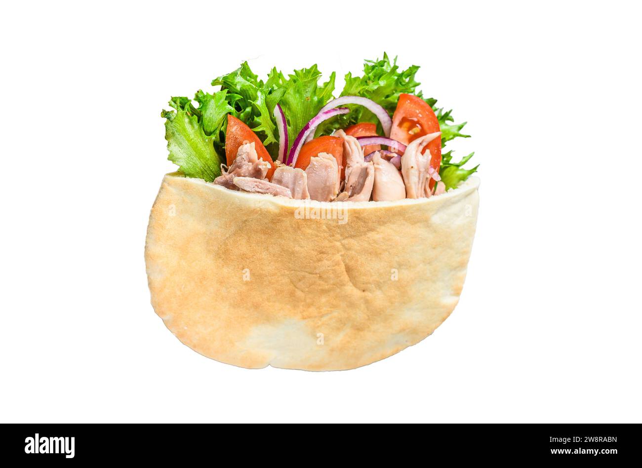 Doner kebab with grilled chicken meat and vegetables in pita bread ...