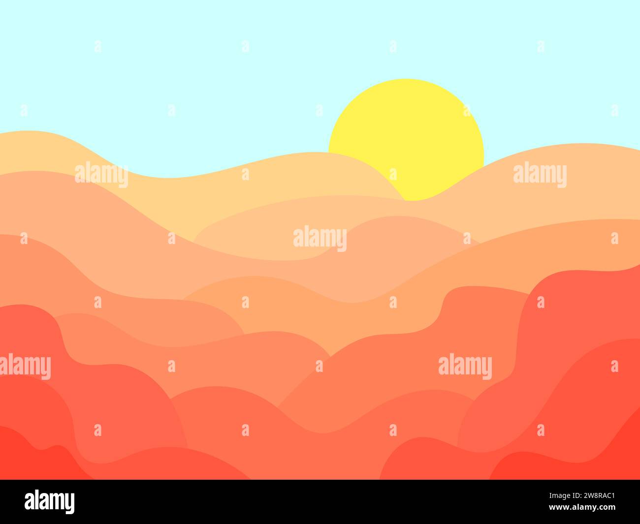 Desert landscape with dunes and sun in a minimalist style. Desert wavy ...