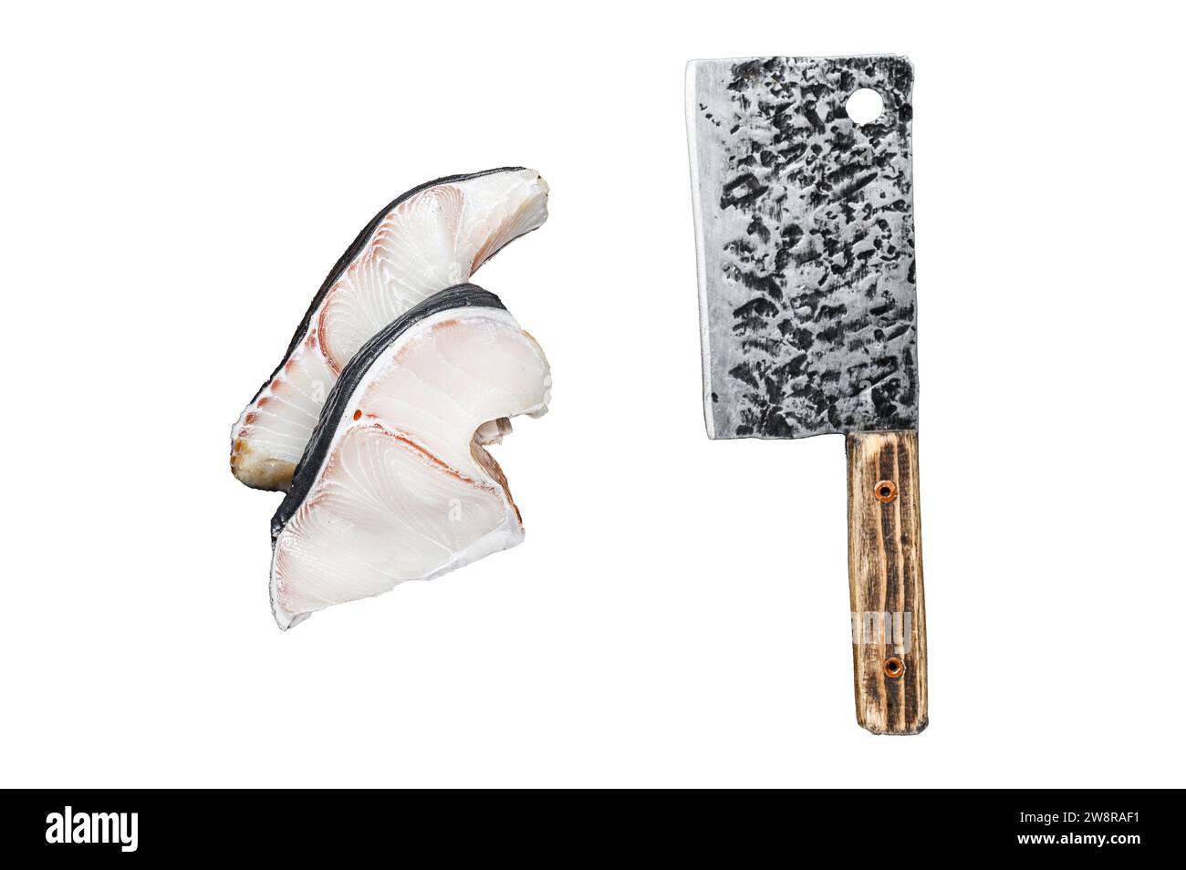 Blue Shark raw fish steaks Isolated on white background, top view Stock ...