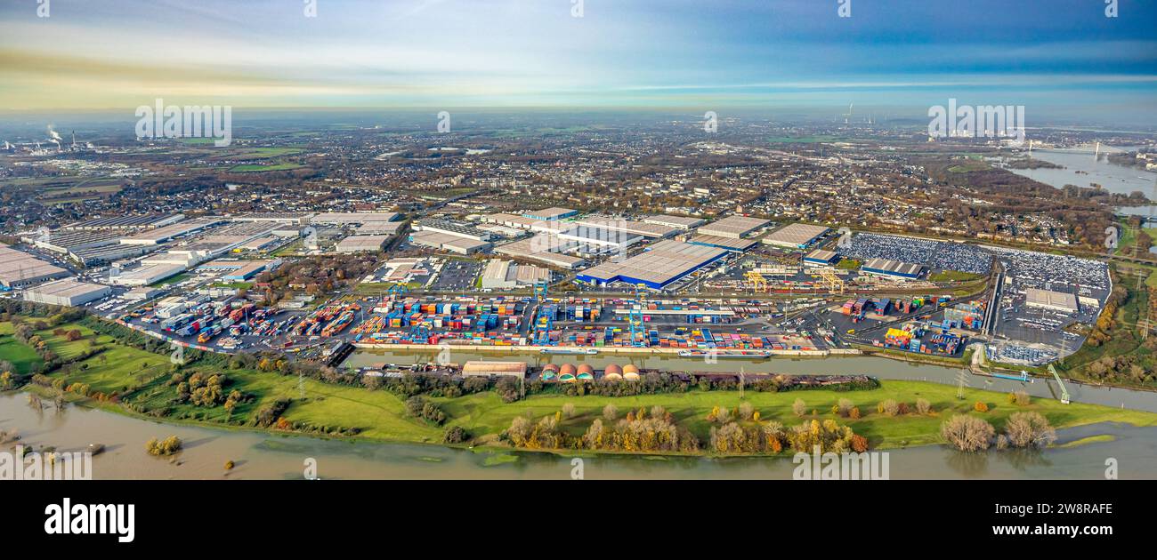 Aerial view, logport I (Eins) industrial park logistics, river Rhine ...