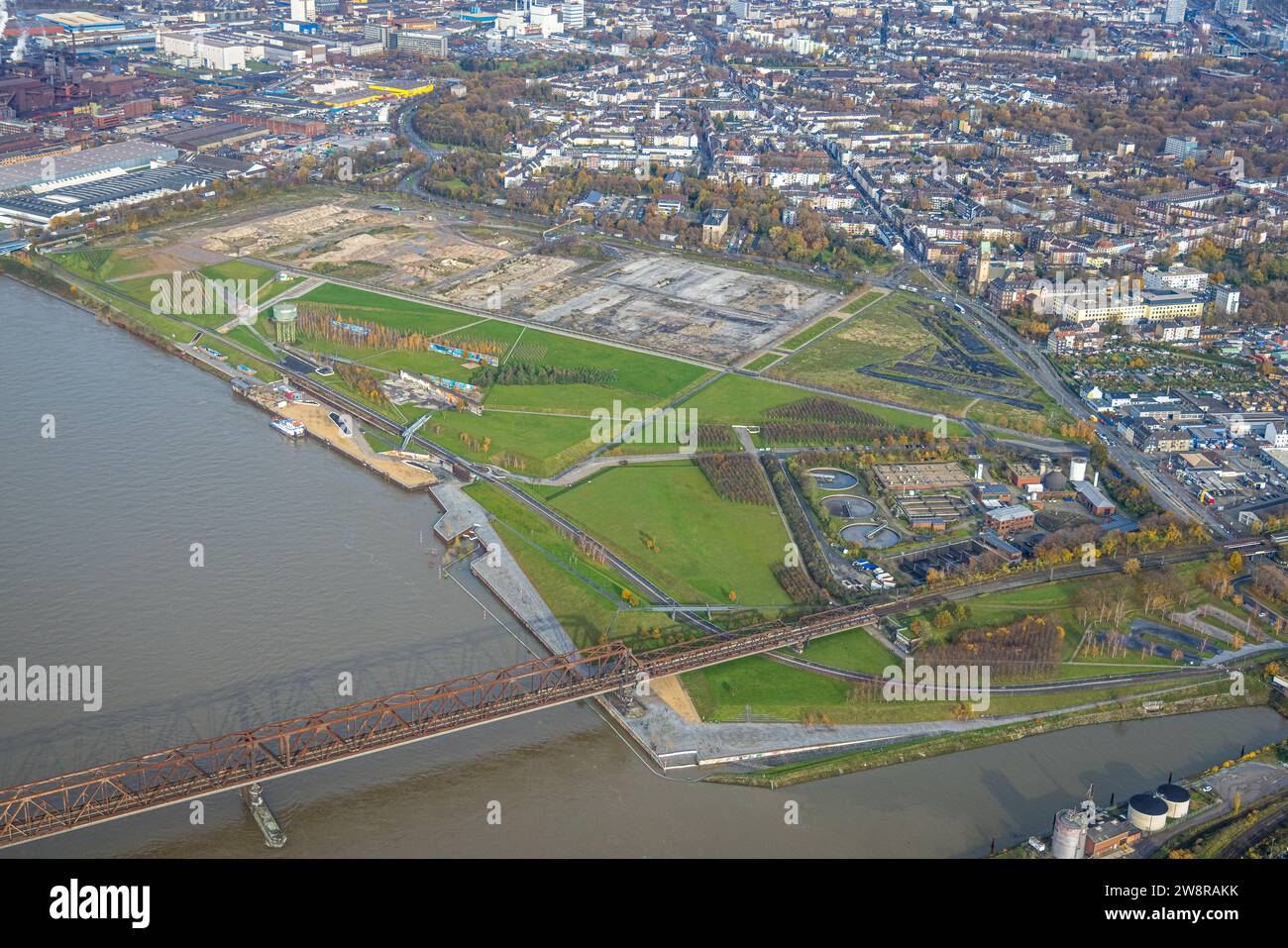 Aerial view, Rheinpark Duisburg redevelopment area, planned RheinOrt ...