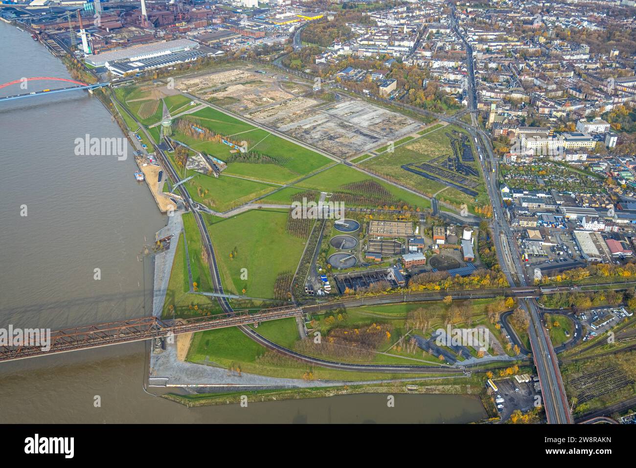 Aerial view, Rheinpark Duisburg redevelopment area, planned RheinOrt ...