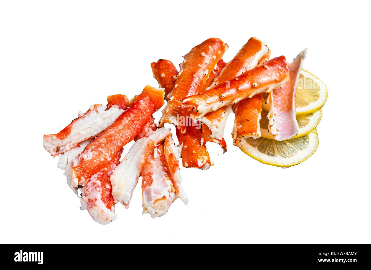 Cooked King Crab legs meat Isolated on white background, top view Stock ...