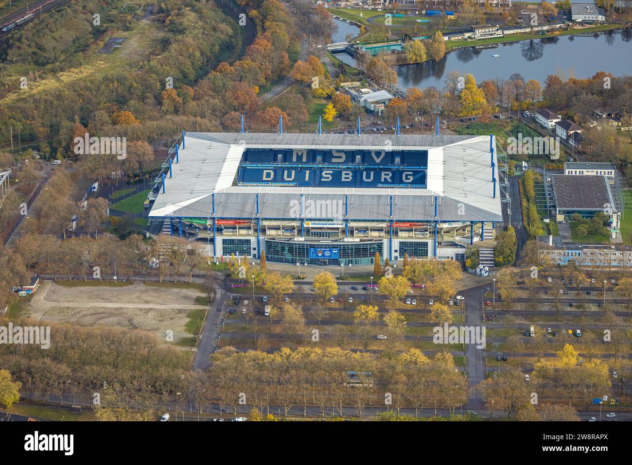 Aerial view, Bundesliga stadium MSV-Arena, also known as Schauinsland ...