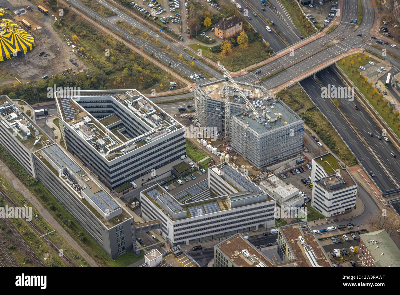 Aerial view, construction site Wuhanstraße with new building HSPV NRW ...