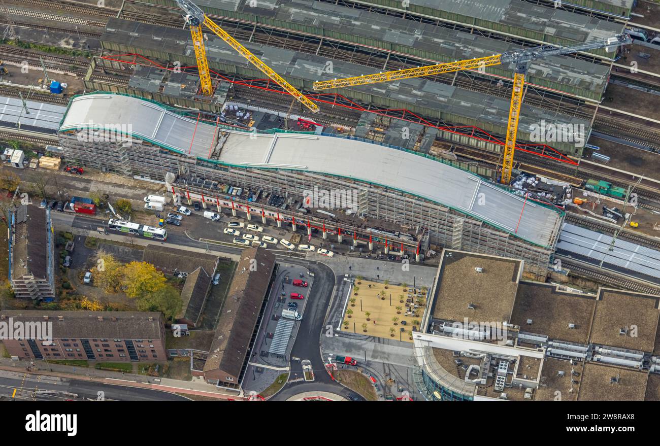 Aerial view, main station Hbf construction site with new track hall and ...