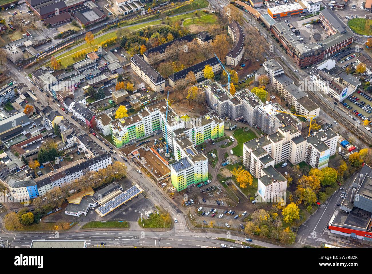 Aerial view, high-rise residential buildings city residential park with ...