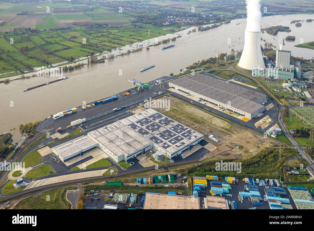 Aerial view, logport VI (Six) industrial area logistics services, STEAG ...