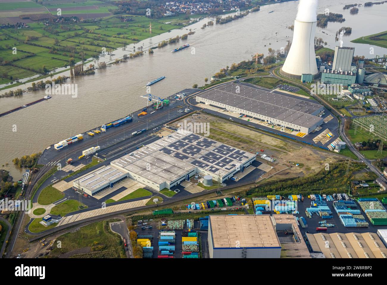 Aerial view, logport VI (Six) industrial area logistics services, STEAG ...
