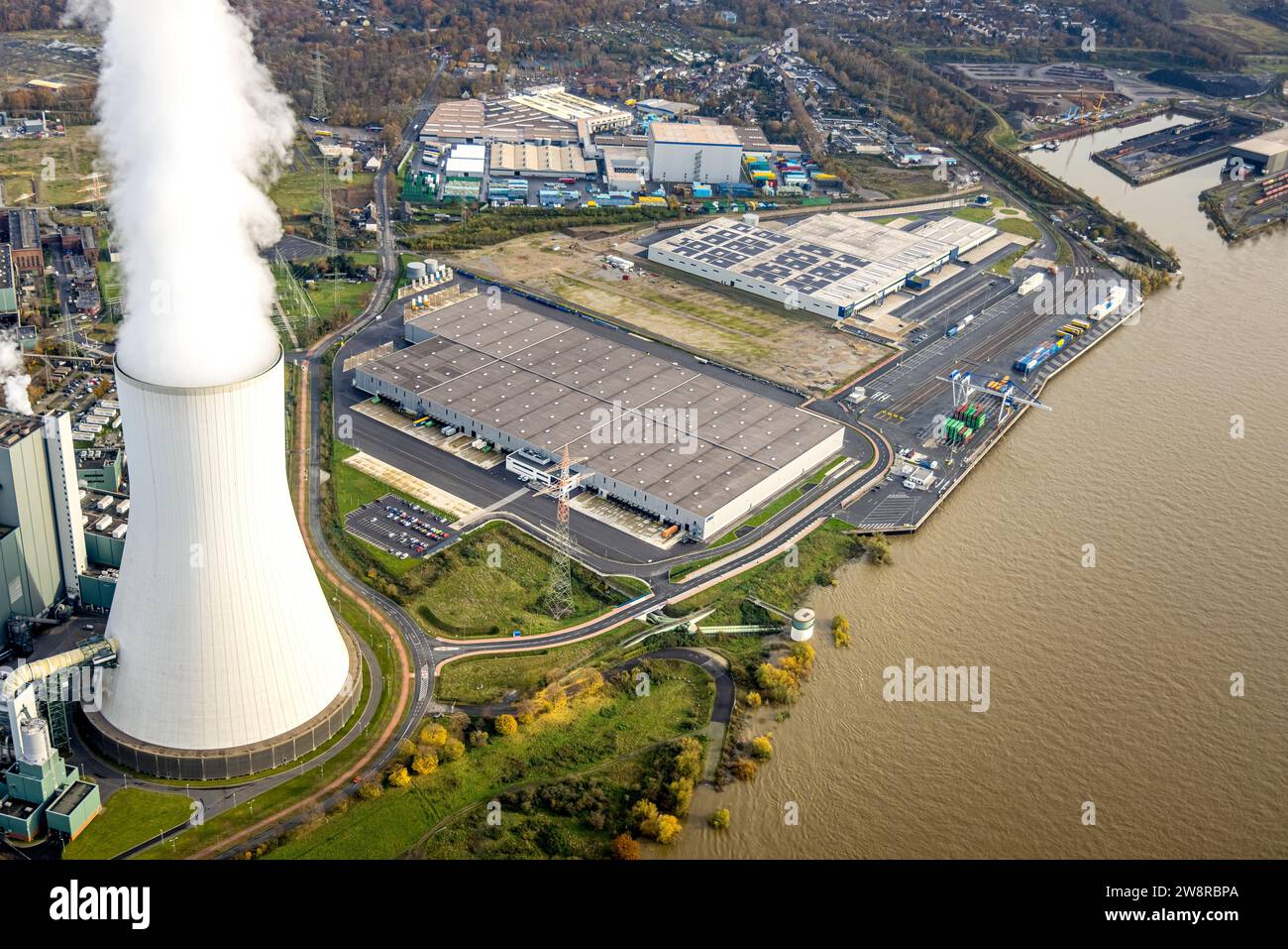 Aerial view, logport VI (Six) industrial area logistics services, STEAG ...
