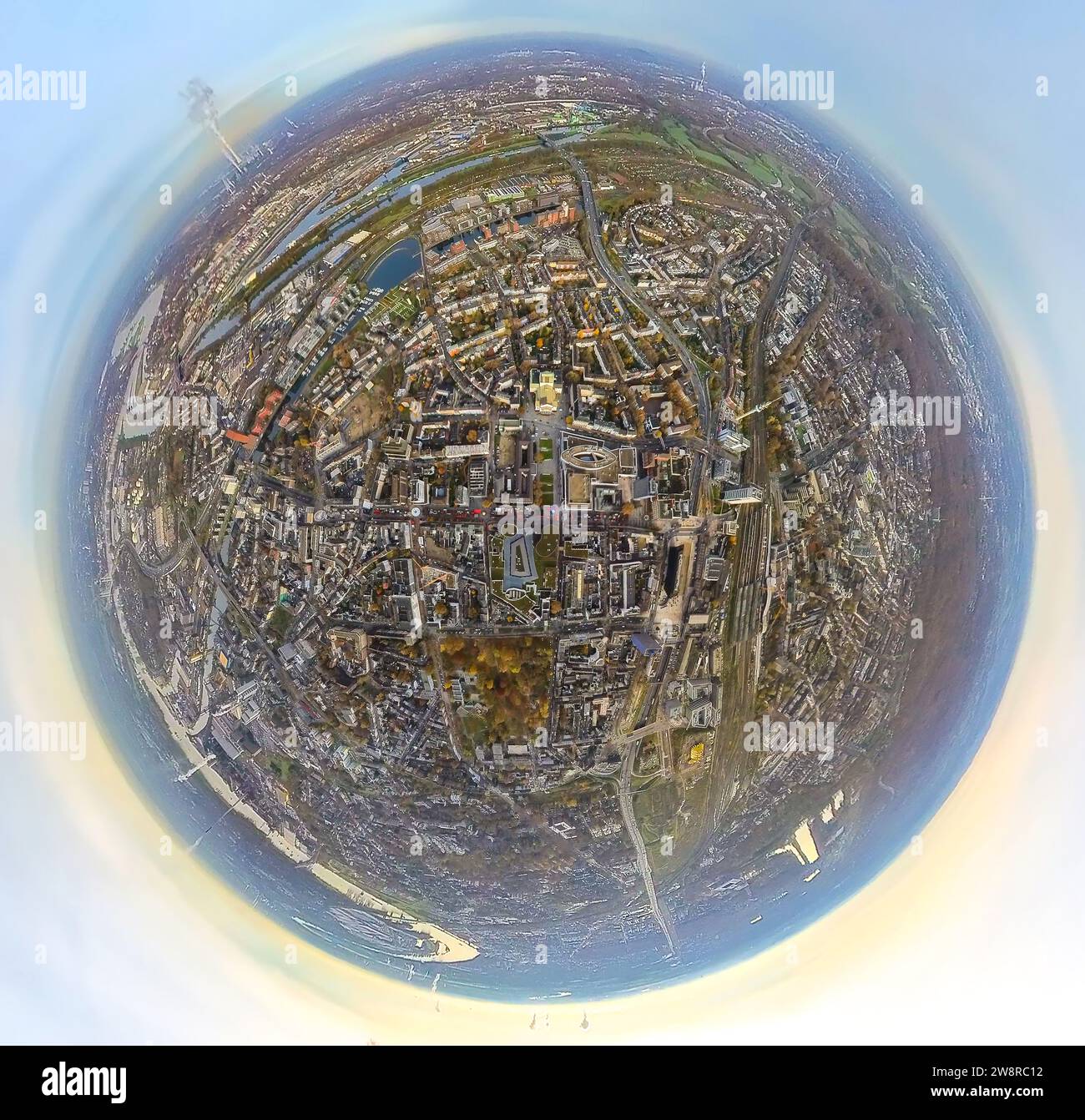 Aerial view, city center view with central station, residential area ...