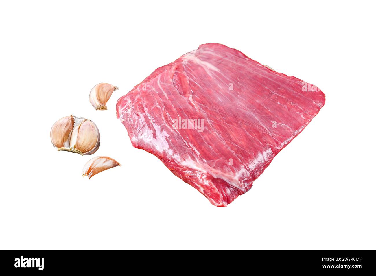 Raw flank or flap beef meat steak Isolated on white background, top ...
