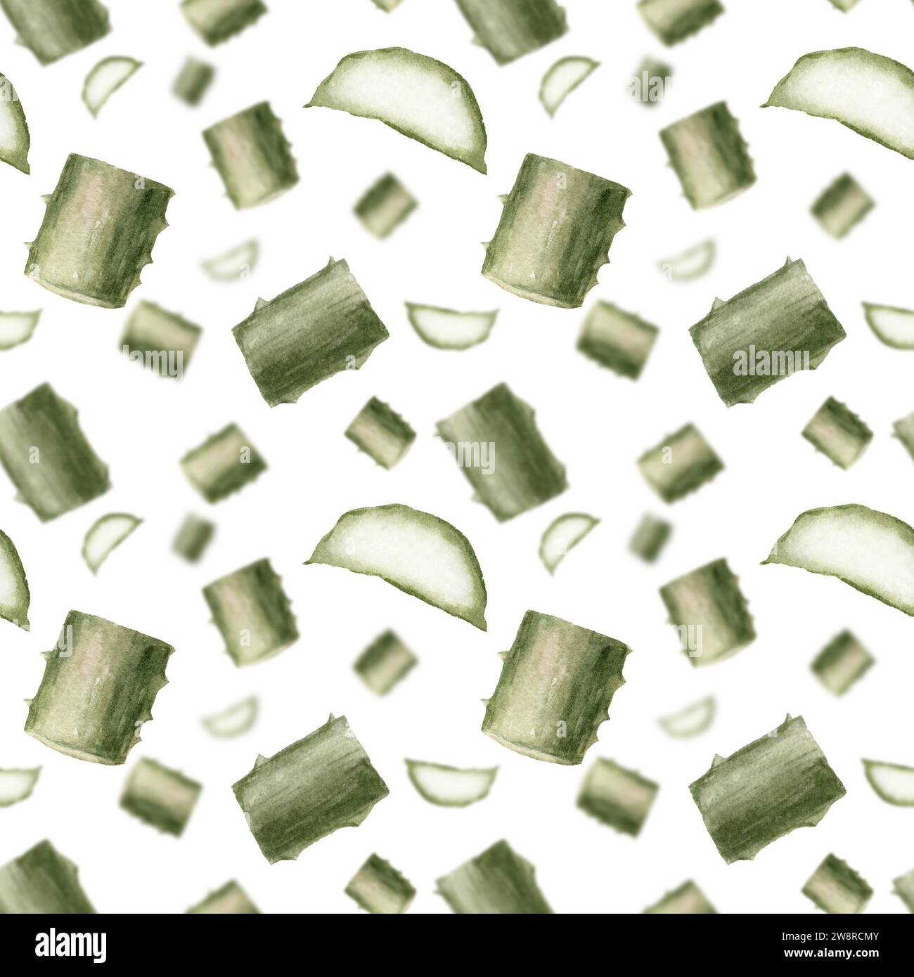 Aloe leaves green floral seamless 3d blured pattern watercolor ...