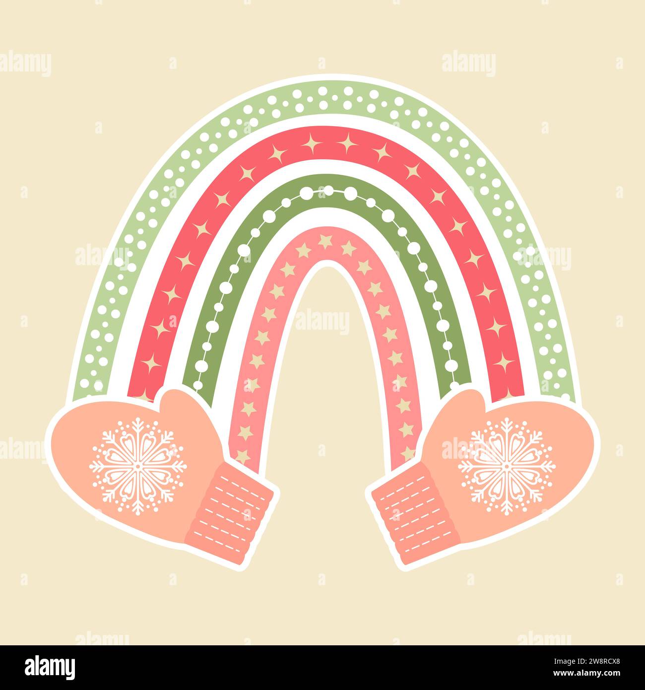 Cute Christmas rainbow in pastel colors, vector illustration. Boho ...