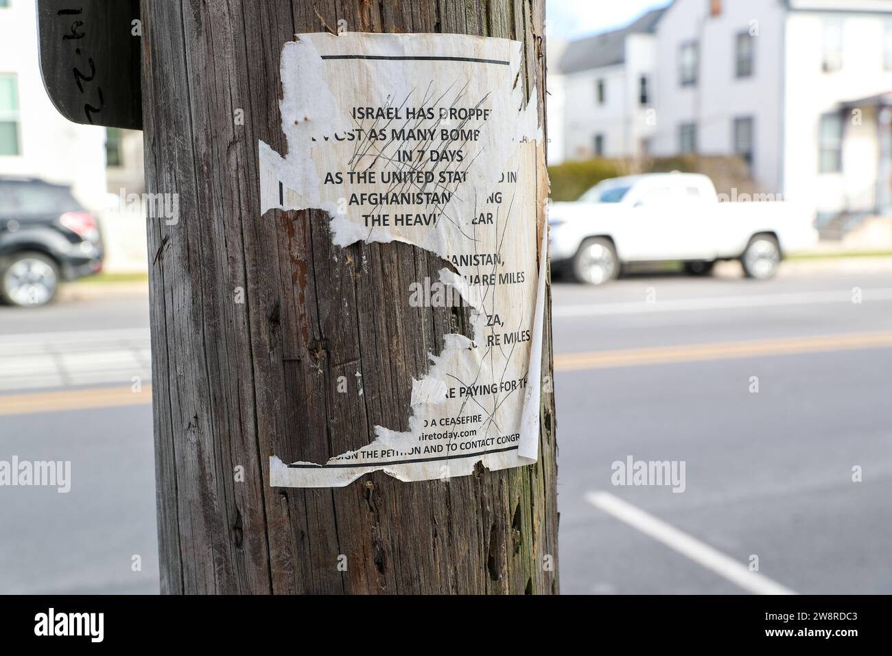 A flyer calling for a permanent ceasefire in the Israel-Hamas war is ...