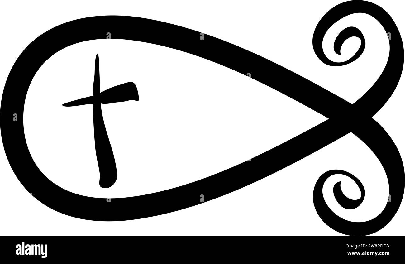 Fish symbol hand painted with ink brush, christian religious faith ...