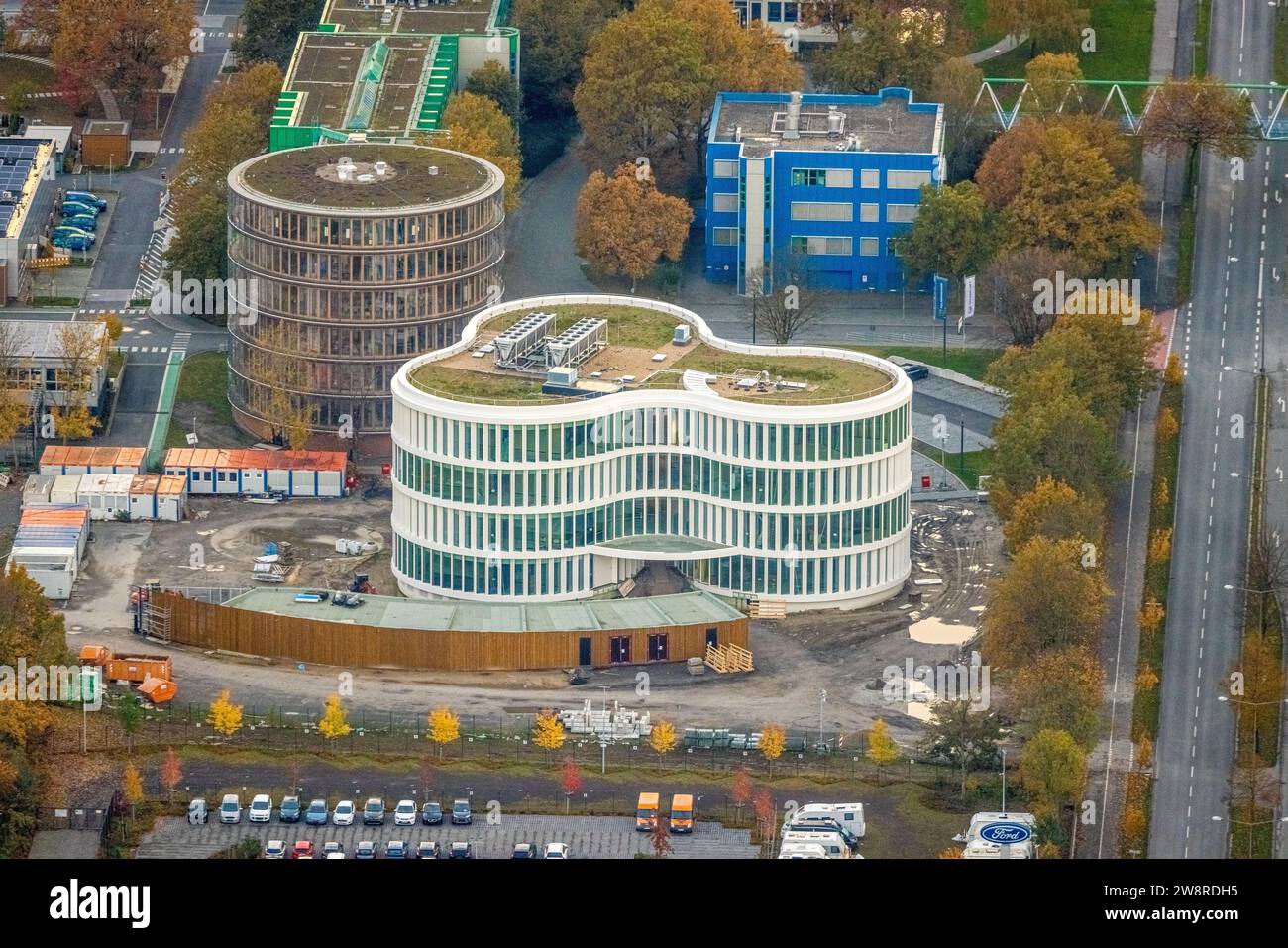Aerial view, Gelsenwasser AG water supply company and construction site ...