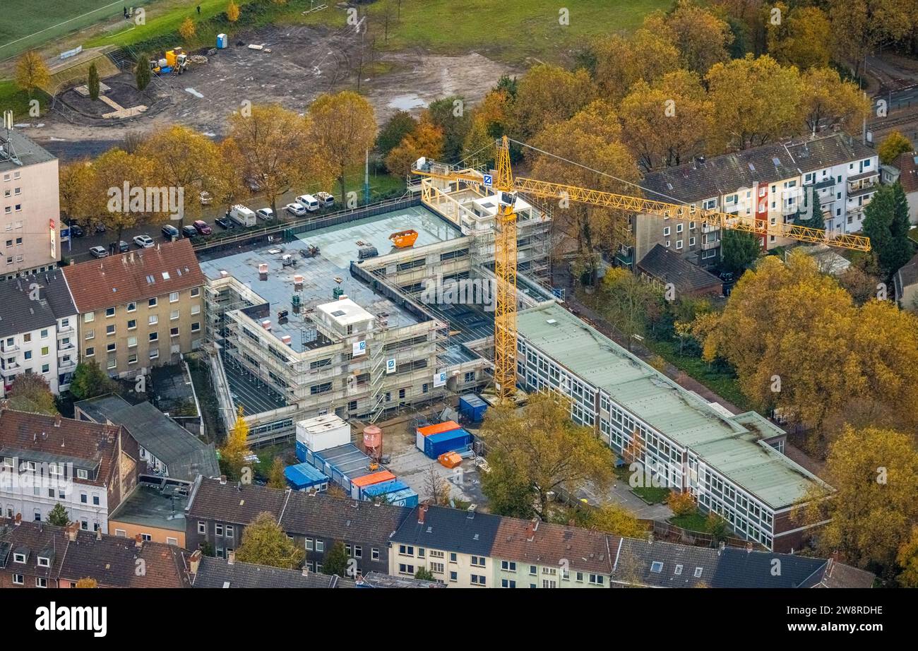 Aerial view, construction site with construction containers and new ... Aerial view, construction site with construction containers and new ...