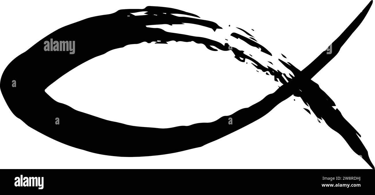 Fish symbol hand painted with ink brush, christian religious faith ...