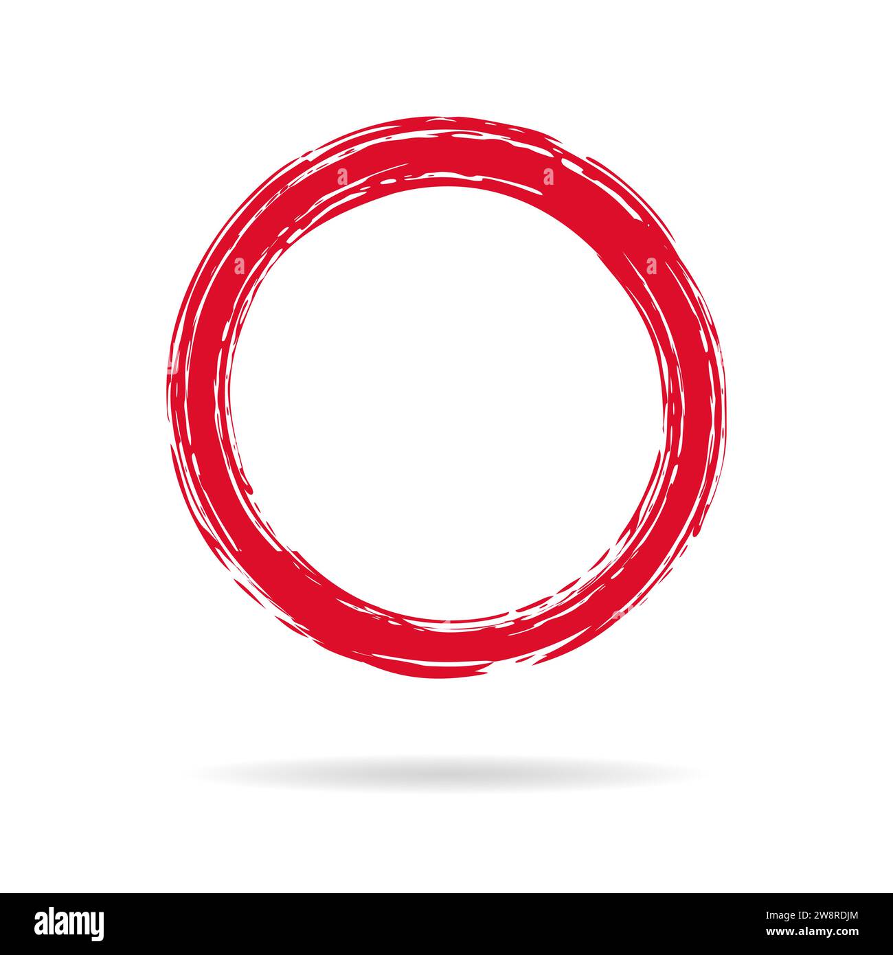 Hand painted grunge circle. Red round blob hand drawn with ink brush ...