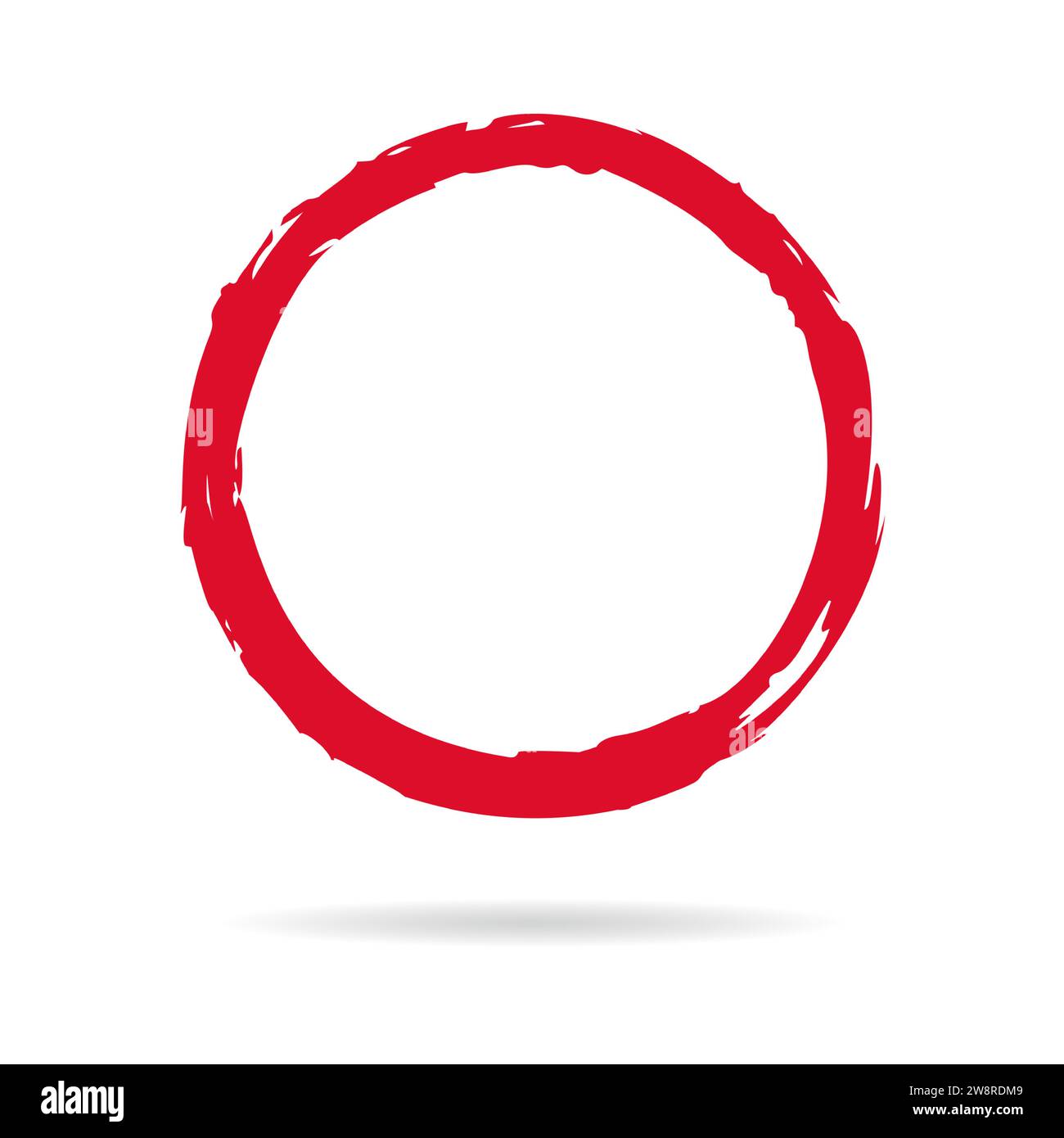 Hand painted grunge circle. Red round blob hand drawn with ink brush ...