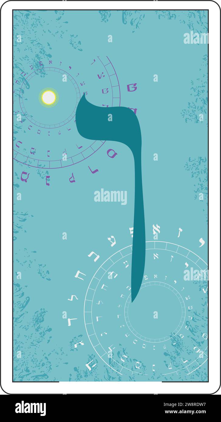 Design for a card of Hebrew tarot. Hebrew letter called Vav large and ...