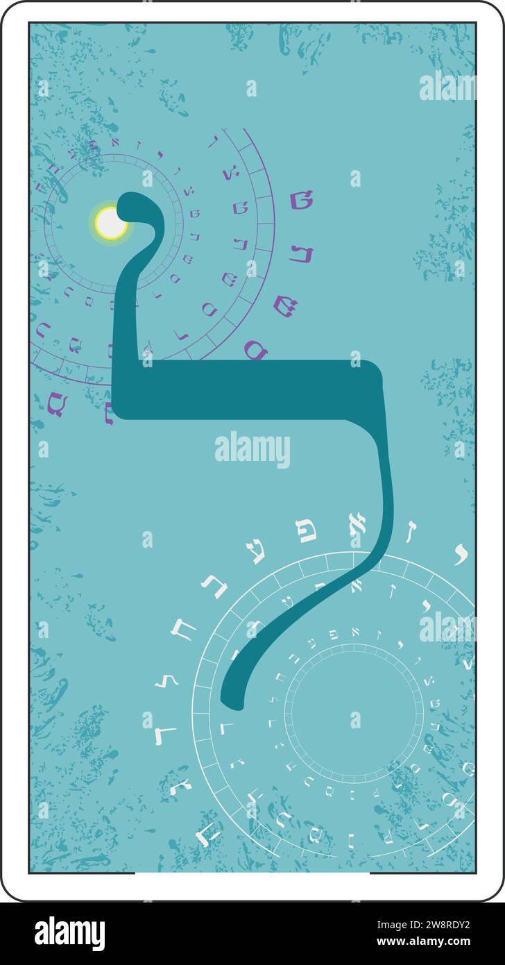 Design for a card of Hebrew tarot. Hebrew letter called Lamed large and ...