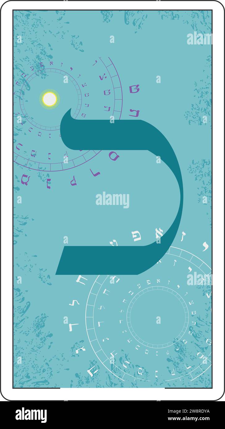 Design for a card of Hebrew tarot. Hebrew letter called Kaph large and ...