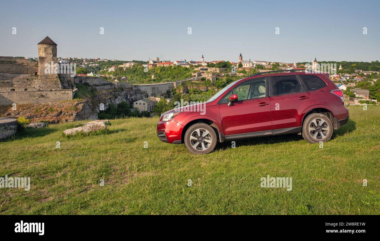 Kamianets-Podilsky, Ukraine - May 29, 2023: Red SUV Subaru Forester in ...