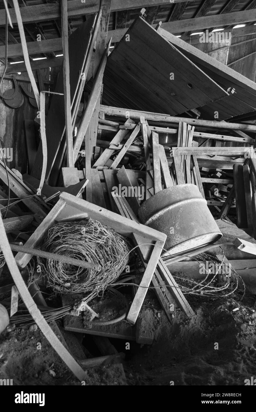 Old barn full of odds and ends at a farm in the Salinas Valley of ...
