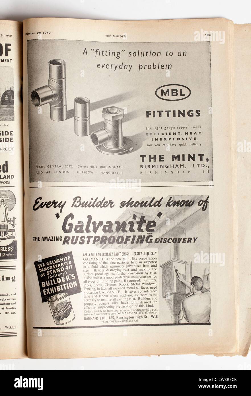 Advertising from a copy of 1940s The Builder Magazine ; MBL Fittings ...