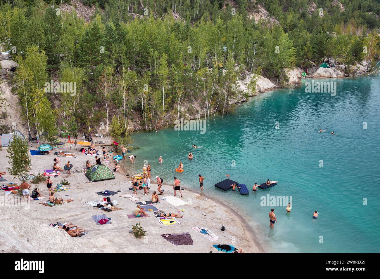 Druzhba, Ukraine - August 27, 2023: People visit Druzhbivsky career, a ...