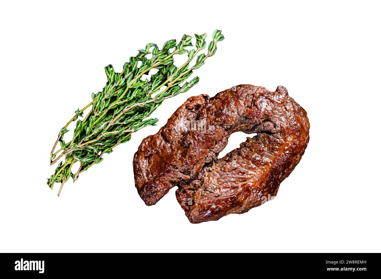 BBQ grilled Hanging Tender steak Isolated on white background, top view ...