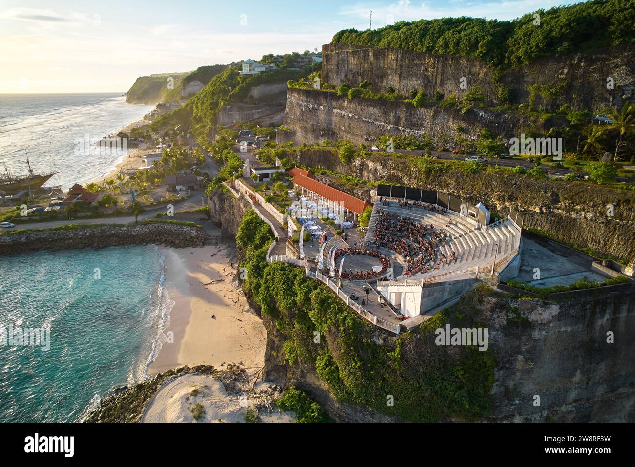 The amphitheater of the local show Kecak Dance at Melasti Beach over a ...