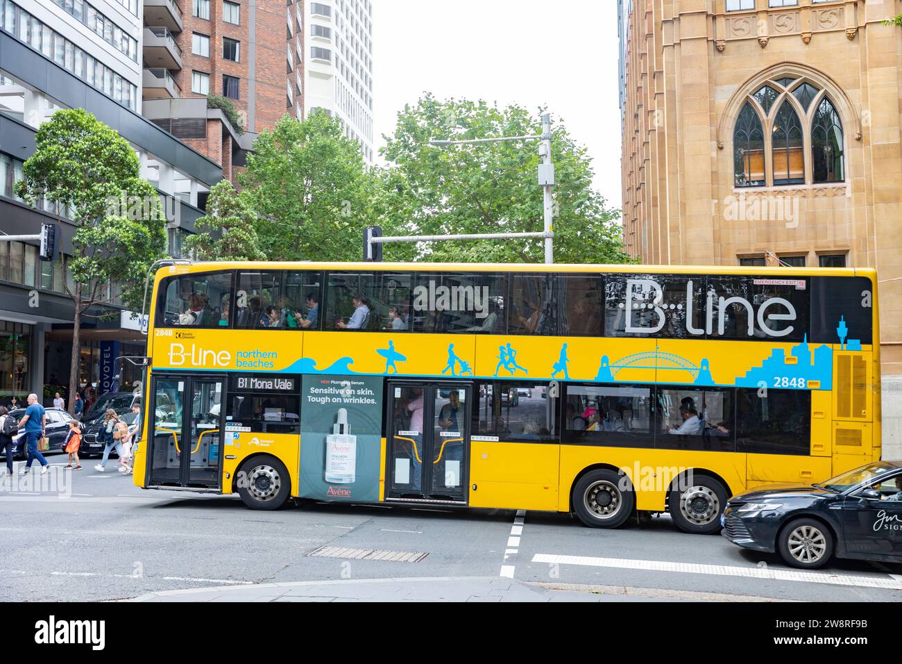 Sydney B line double decker bus leaves the city heading to Mona Vale on ...