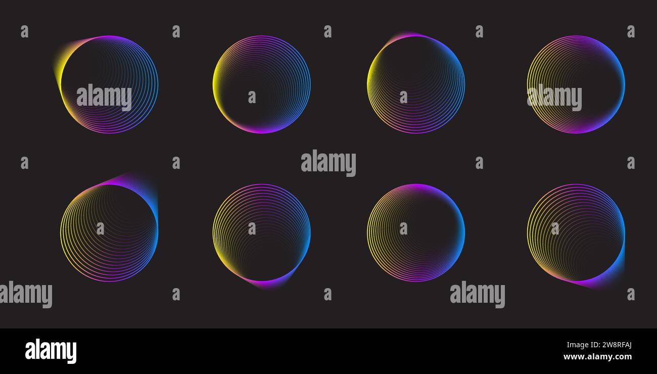 Set of gradient lighting circles isolated on black background. Vector ...