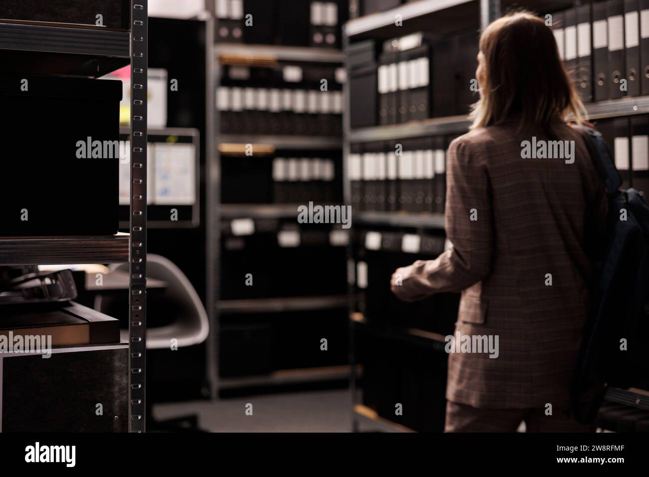 Selectiv focus of metallic storage full with administrative files ...