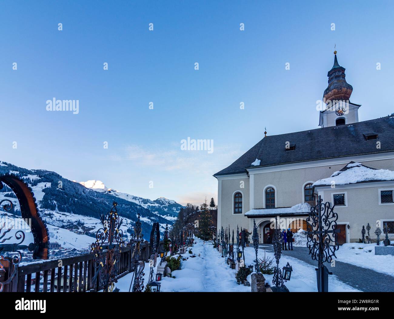 Großarl: church Großarl, snow in Pongau, Salzburg, Austria Stock Photo ...