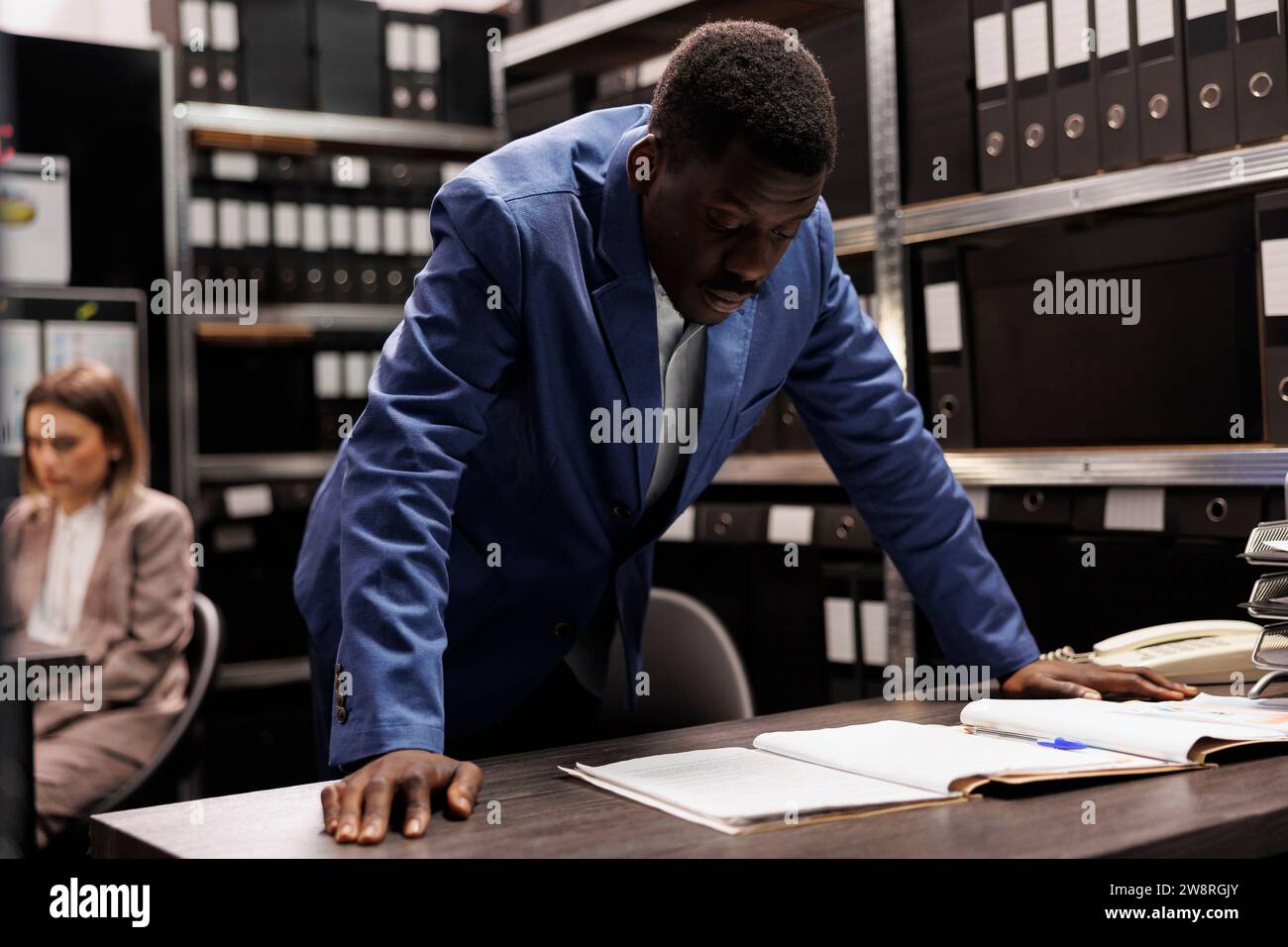 Bookkeeper working at bureaucracy report, analyzing administrative ...