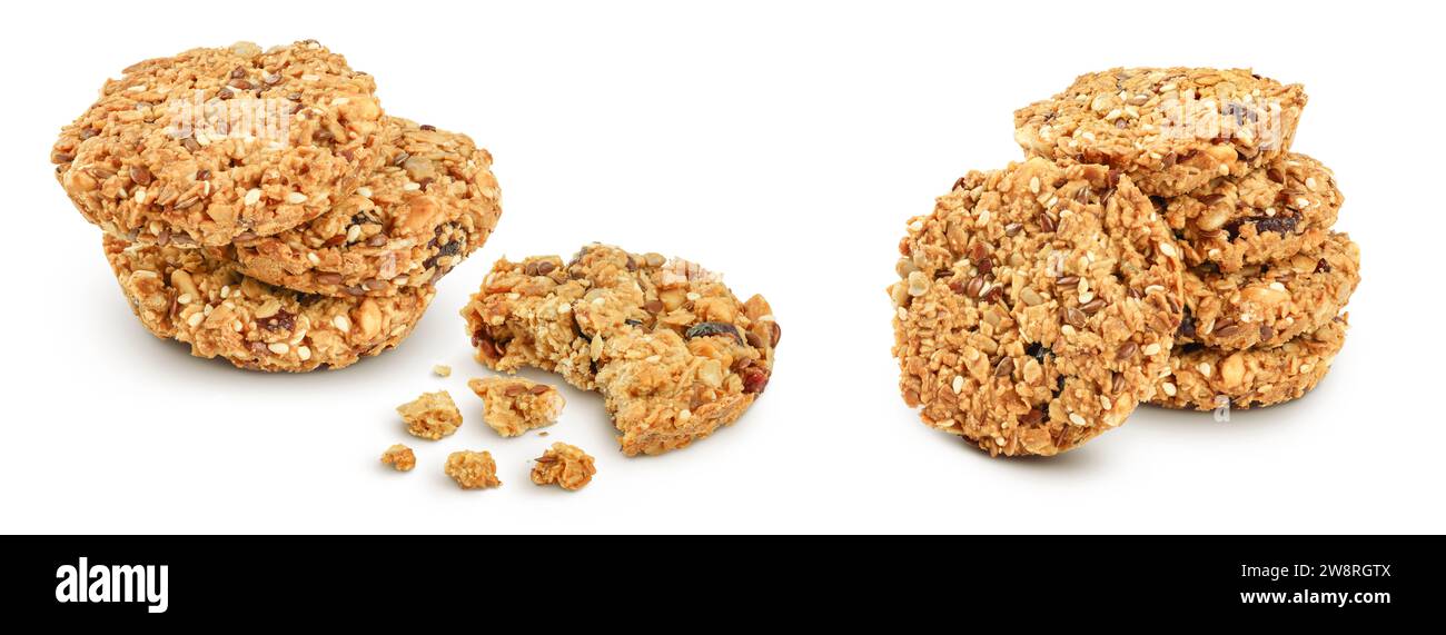 Granola cookie isolated on white background with full depth of field ...