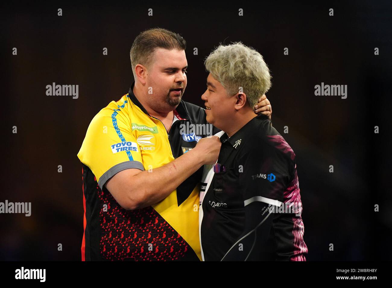 Gabriel Clemens celebrates after beating Man Lok Leung (right) on day ...