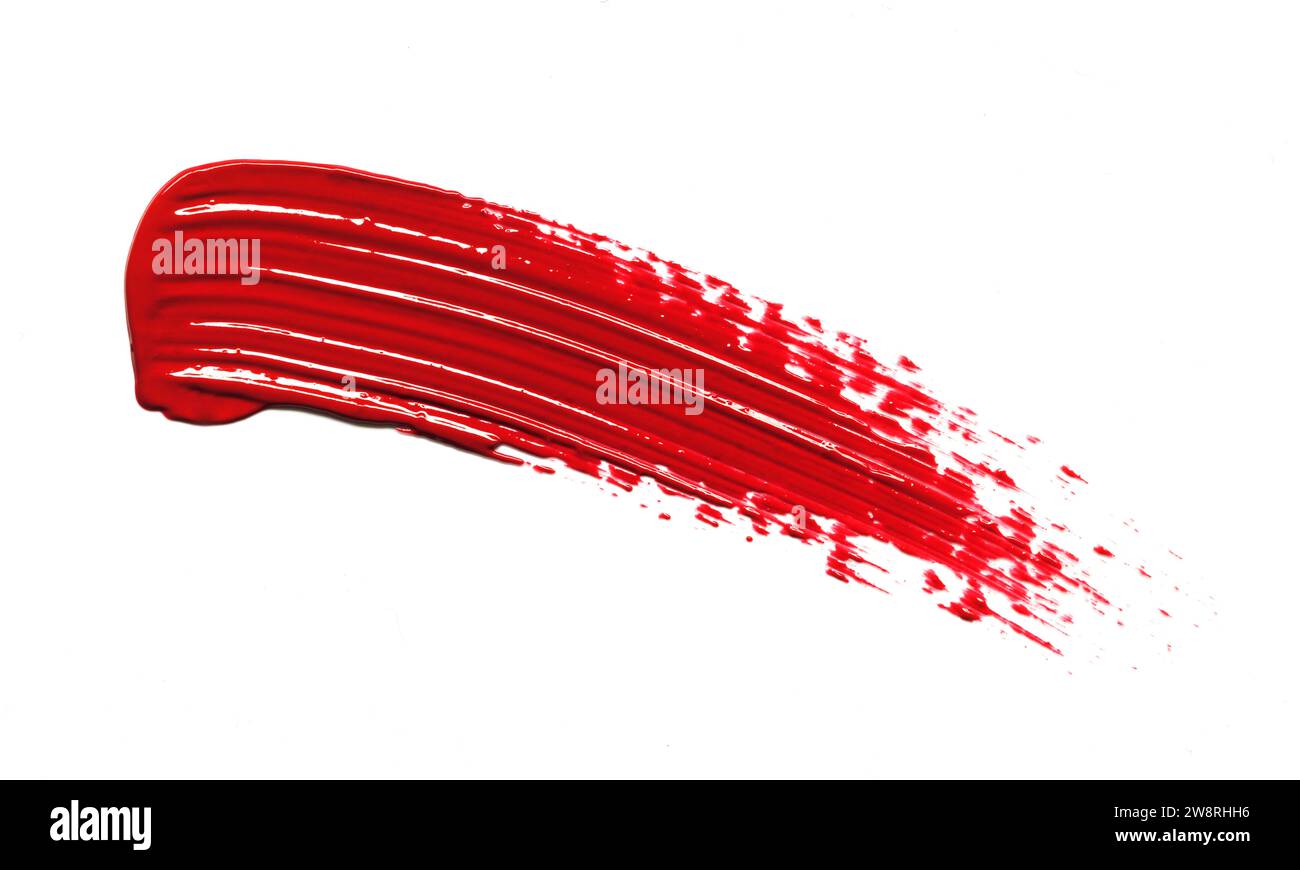 Red glossy lipstick texture stroke isolated on white background ...