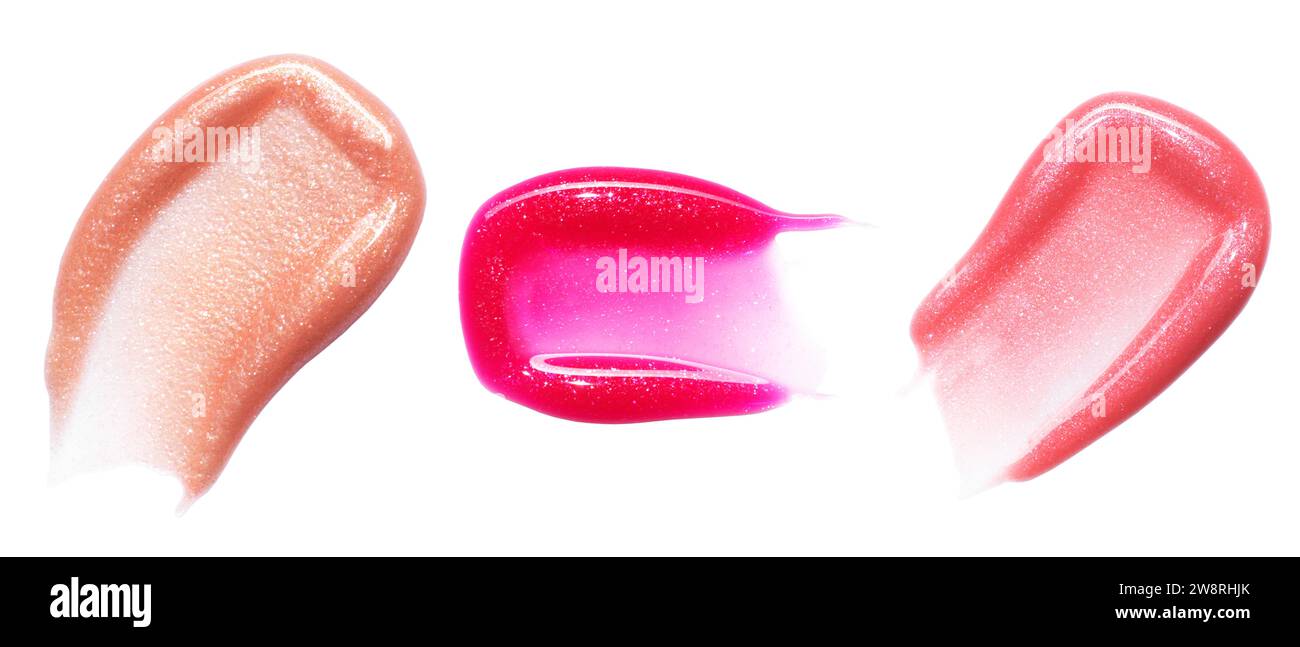 Selection of lip gloss textures isolated on white background. Smudged ...