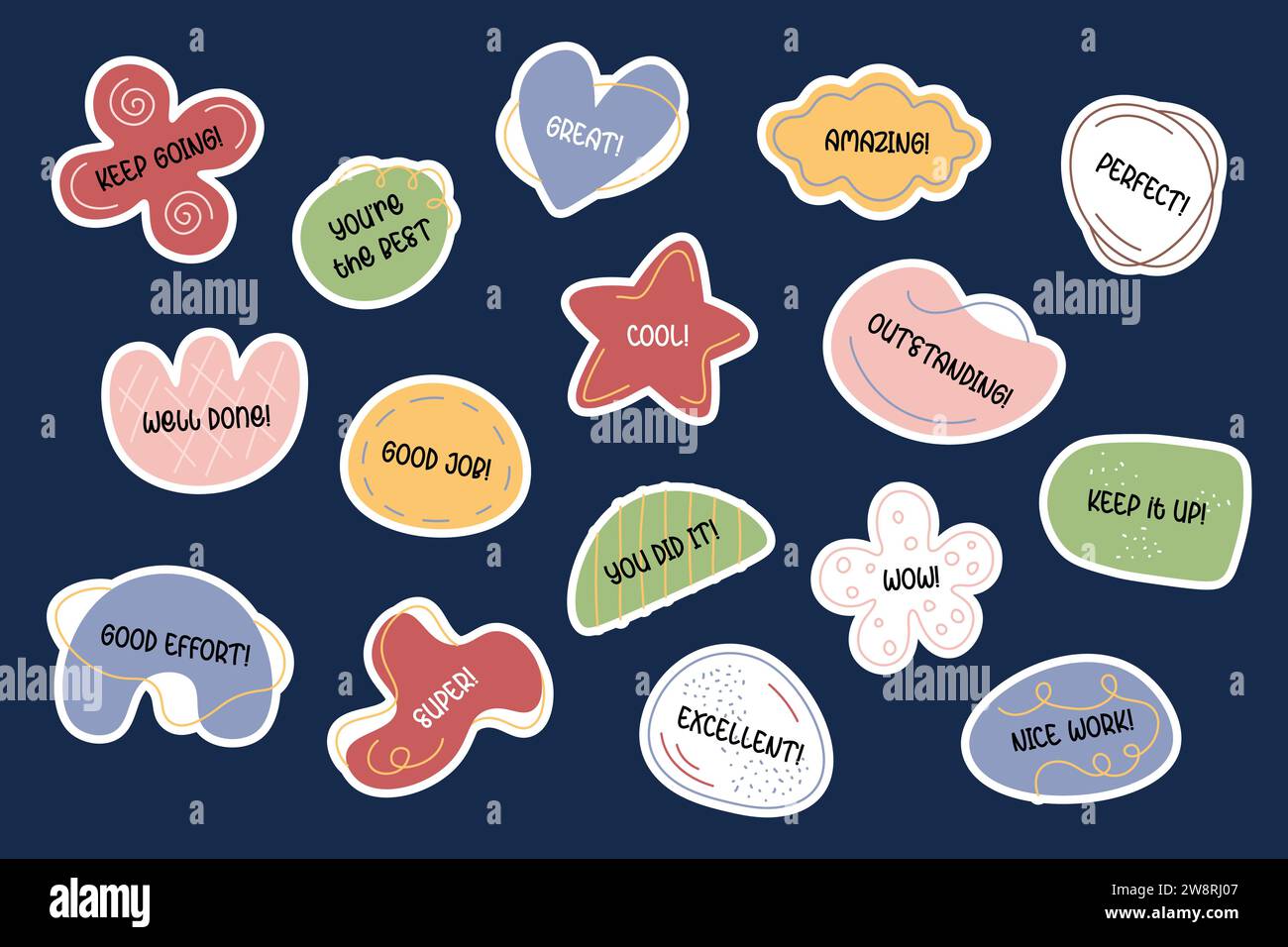 Motivational and encouraging stickers pack. Good job, great, well done ... Motivational and encouraging stickers pack. Good job, great, well done ...