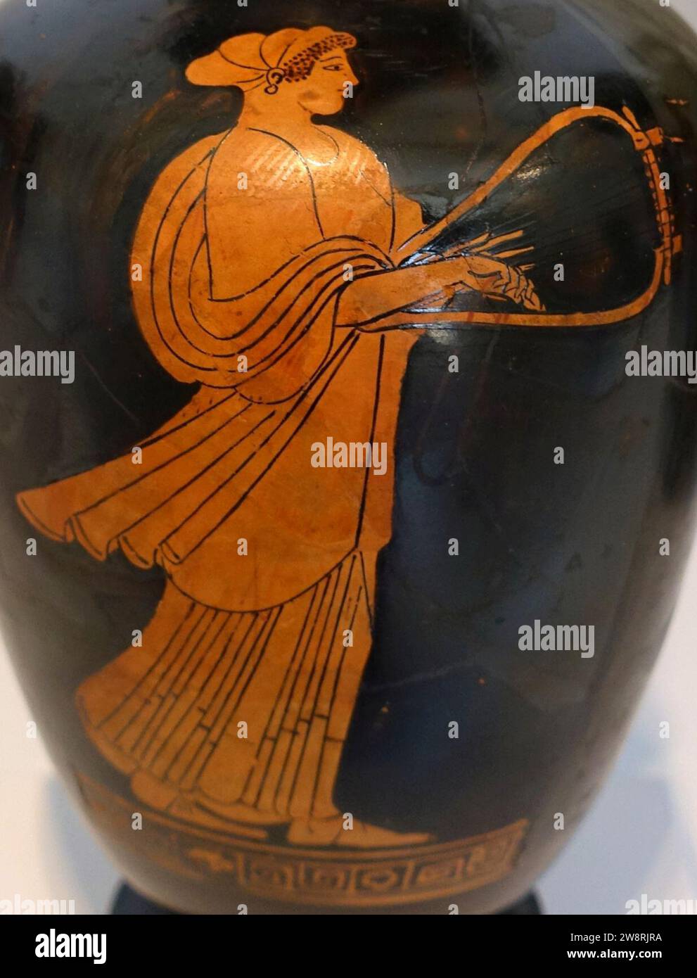 Woman Playing a Lyre (barbitos), oinochoe (wine pitcher), Greek, Attic ...