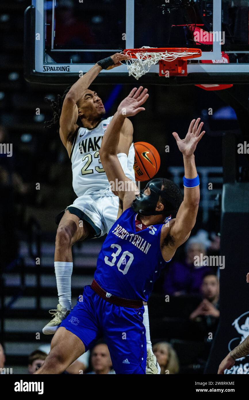 Winston-Salem, NC, USA. 21st Dec, 2023. Wake Forest Demon Deacons guard Hunter Sallis (23) dunks ...