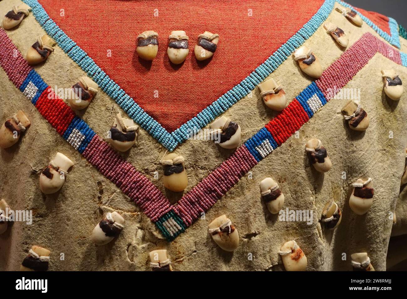 Woman's dress, Crow, detail, c. 1885, elk teeth, bone, glass beads ...